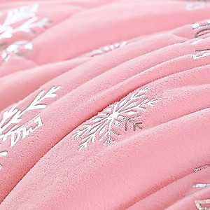 Smoofy Metallic Snowflake Pink Velvet Christmas Comforter Set, Christmas Bedding Set Blush Gold Printed Pattern Luxury Twin Size 2Pcs (1 Comforter, ONLY 1 Pillowcase)