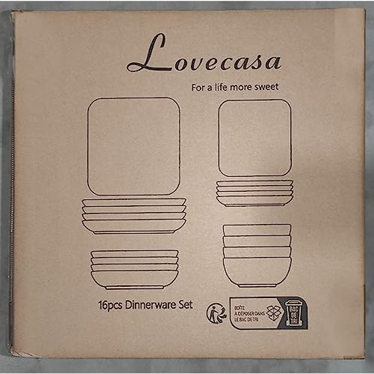 LOVECASA Square Dinnerware Sets for 4, 16 PCS Gradient Dishes Set,Stoneware Dinner Plates/Dessert Plates/Soup Plates/Cereal Bowls,Gradient Sky Blue