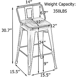 Andeworld 24 Inch Swivel Bar Stools Set of 4 Counter Height Stools Industrial Metal Barstools (24 inch, Black)