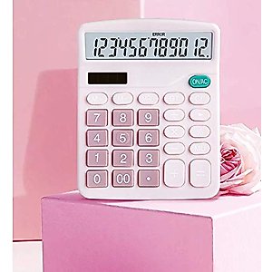 YOUHO Pink Office Desk Calculator, 12-bit Solar Battery Dual Power Standard Function Electronic Calculator with Large LCD Display (1PACK，Pink)