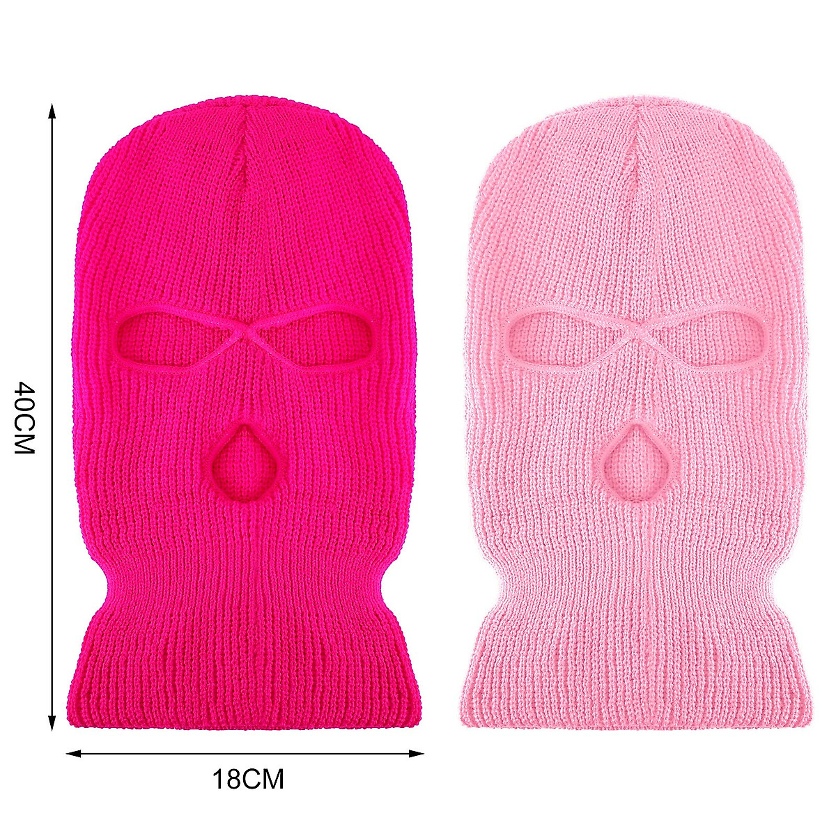 2 Pieces 3-Hole Ski Mask Knitted Face Cover Winter Balaclava Full Face Mask for Winter Outdoor Sports (Pink, Rose Red)