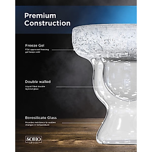 GALVANOX Margarita Freezer Glass Gift for Mom (12oz) ICE-Wall Insulated Frozen Cocktail Stemless Drinking Cup (Gift for Mothers Day, Christmas or Birthday)