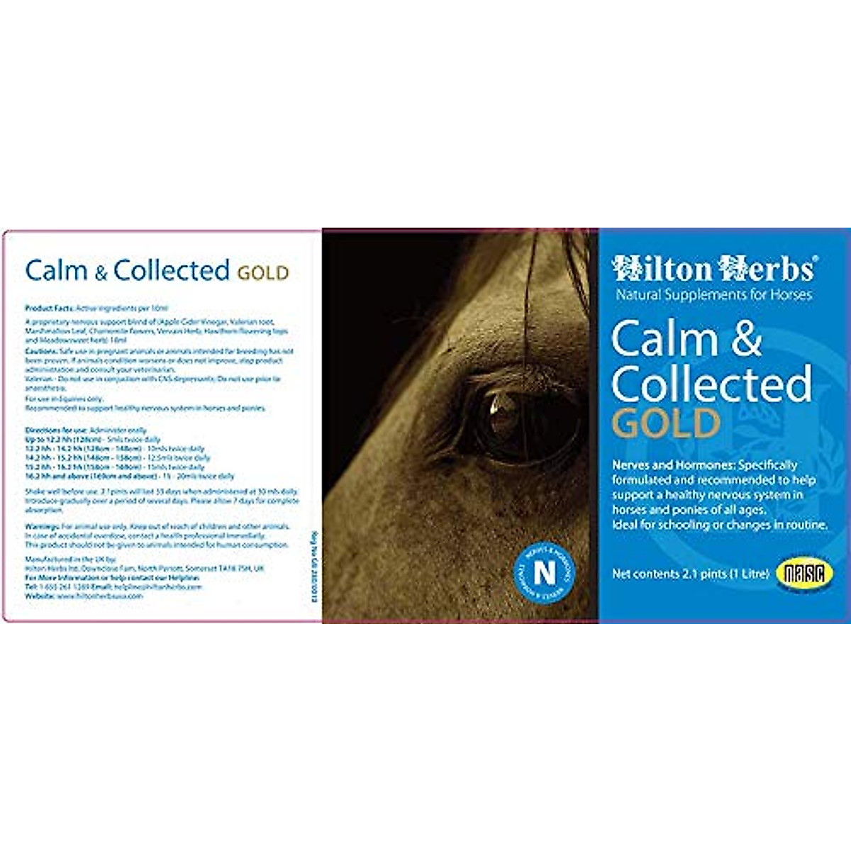 Hilton Herbs Calm and Collected Gold Liquid Herbal Supplement for Nervous/Agitated Horses, 2.1pt Bottle