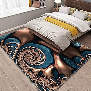 Violetatelier Home Area Rug, Teal and Chocolate Swirl Blue Brown Fractal Spirals Rugs for Living Room Bedroom Dining Room Playroom Sofa Indoor, 63x94 Inch
