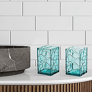 Acrylic Bathroom Accessories Set, 5 Piece Teal Blue Bathroom Vanity Accessory Set with Toothbrush Holder Tumbler Soap Dispenser Soap Dish Toilet Brush Set, Elegant Bathroom Decor and Gift Set