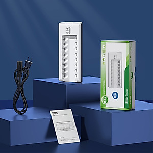 EBL AA AAA Battery Charger, 8-Bay Individual Charger for NiMH NiCD Rechargeable Batteries with AC Plug Fast Charging