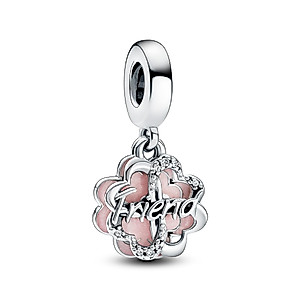 Pandora Four-leaf Clover Friendship Double Dangle Charm - Compatible Moments Bracelets - Jewelry for Women - Gift for Women - Made with Sterling Silver, Cubic Zirconia & Enamel