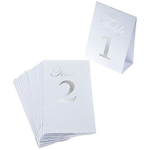 Silver and White Table Number Cards Wedding Reception