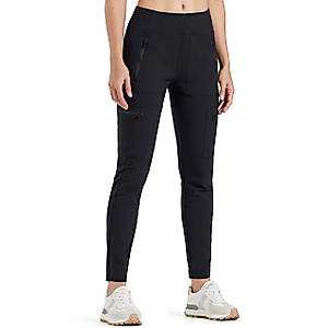 Libin Women's Hiking Leggings Hybrid Cargo Tights Casual Pants High Waisted Athletic Workout Travel Work Joggers, New Black S
