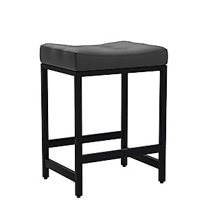 ErgoDesign 26 Inches Saddle Stools, Metal Frame Bar Stools, Pu Leather Bar Chairs, Black, Set of 2