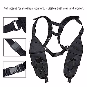 ABBREE Double Radio Shoulder Harness Holster Chest Holder Radio Case Vest Rig for Baofeng Motorola Midland Cobra Two Way Radio Walkie Talkie