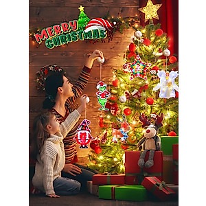 Brightown Christmas Window Lights Decorations, LED Christmas Hanging Lights Stole Green Monster Dwarf Deer Angel Star Shaped Battery Operated with Suction Cup Hook for Xmas Tree Window Indoor Decor