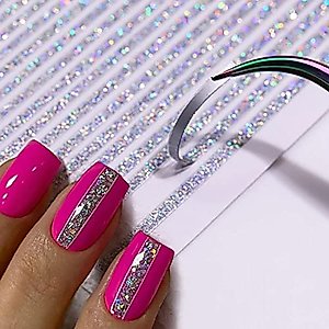 Line Nail Art Stickers Decals 3D Holographic Line Nail Stickers 6Pcs Rose Gold Silver Metal Stripe Nail Decals Geometric Stripe Line Curve Adhesive Nails Art Supplies Sliders for Women Manicure Decor