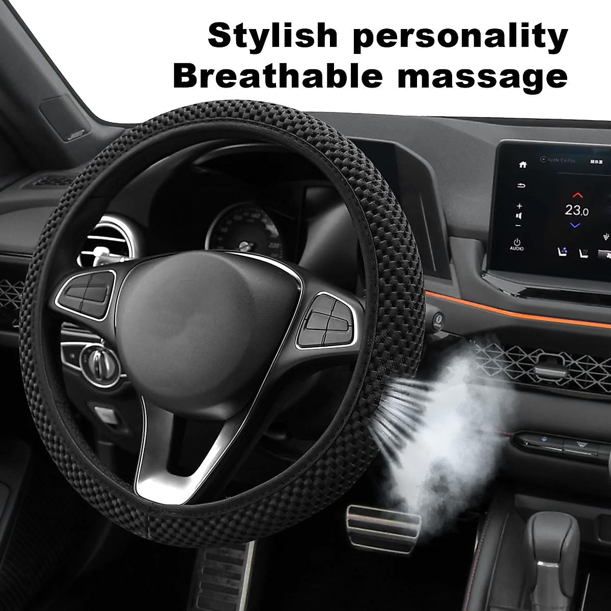 Elastic Stretch Steering Wheel Cover, 15 Inch Universal Anti-Slip Car Steering Wheel Cover for Auto Truck Van SUV, Warm in Winter and Cool in Summer, Odorless,Easy Carry (Black)