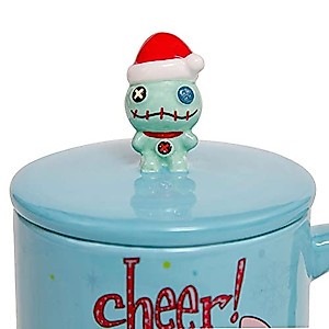 Disney Lilo & Stitch Holiday Cheer Ceramic Mug With Lid | Large Coffee Cup For Espresso, Caffeine, Tea