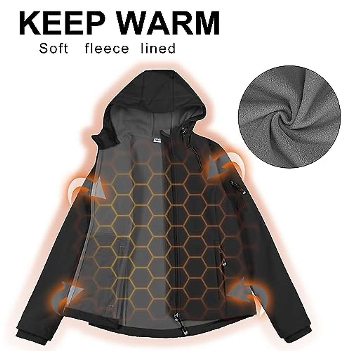 33,000ft Women's Softshell Jacket, Fleece Lined Warm Jacket Light Hooded Windproof Coat for Outdoor Hiking
