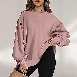 my orders placed recently by me on amazon Womens Oversized Casual Slit Y2K Pullover Top Crewneck Long Sleeve Corded Sweatshirts Fall Outfits 2023 Winter Clothes cute scrubs for women set Pink XL