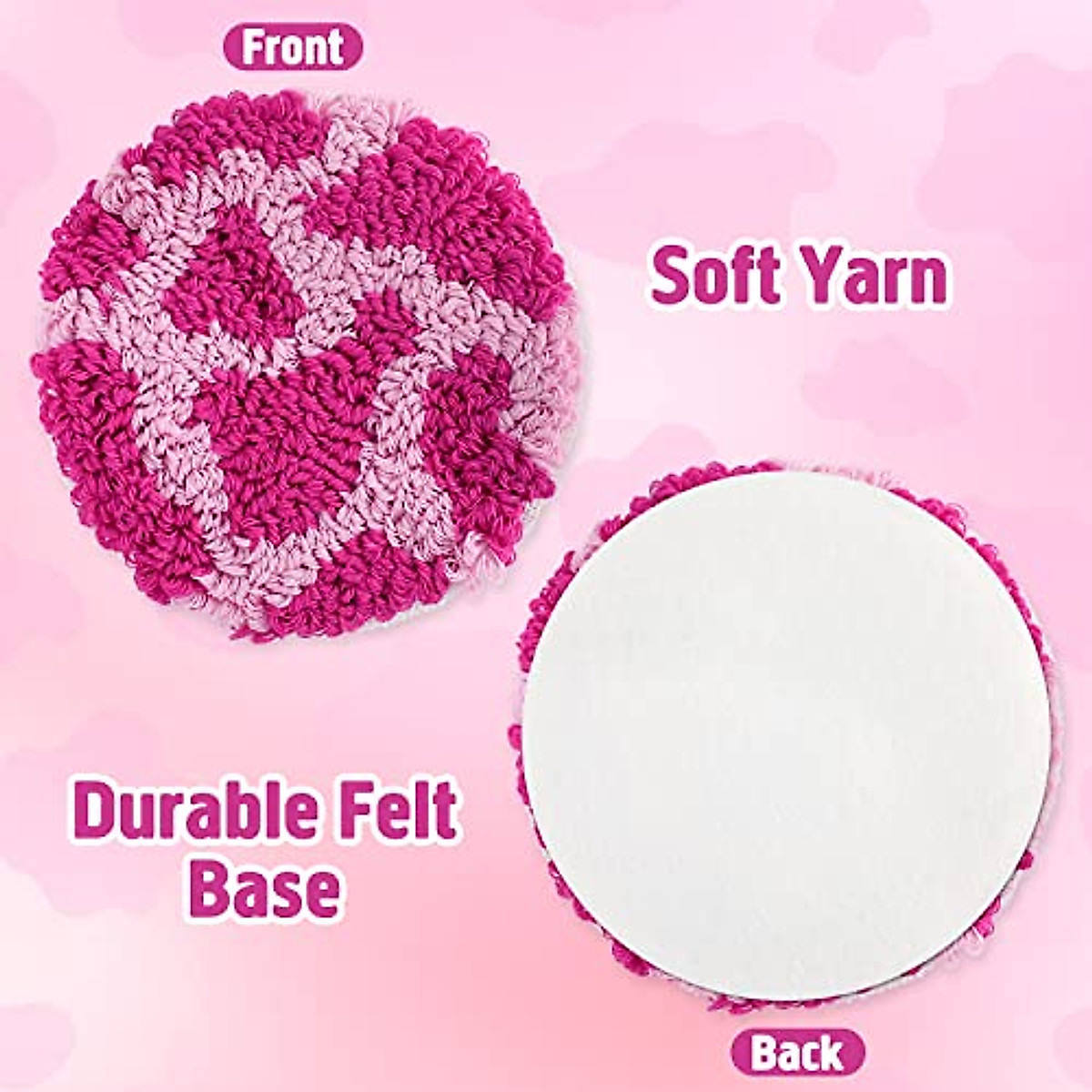 Preppy Tufted Coasters Smiling Face Cute Heart Pink Pastel Rug Funny Cup for Table Gifts Desk Coffee Room Kitchen Decor Drinks Housewarming Gift Y2K Aesthetic Stuff for Women Girls Students 4PCS