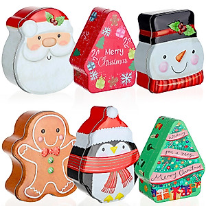 6 Pcs Christmas Cookie Tin Box Set Xmas Metal Candy Tins with Lids Food Storage Containers Cookie Jar Christmas Gift Packing Solution for Storing Candy Chocolate Biscuits Christmas Party Favor