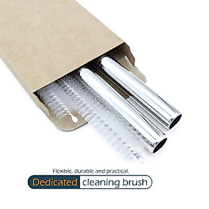 Super Big Drinking Straws Set 12" Extra Long 1/2" Extra Wide Reusable 304 Food-Grade 18/8 Stainless Steel for Frozen Drinks Boba Bubble Tea Smoothies and Shakes - Set of 2 with 2 Cleaning Brushes