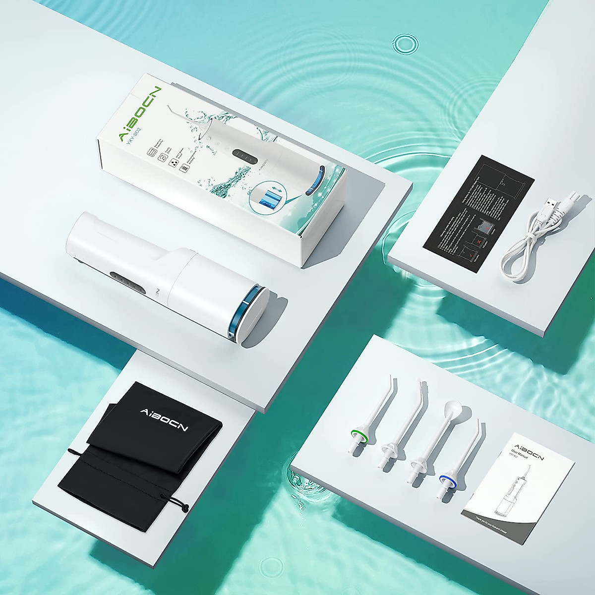 Water Flosser for Teeth, 360ML Portable Dental Oral Irrigator for Teeth with 4 Modes, 4 Multifunction Jet Tips, IPX7 Waterproof, Suitable for Taking Care of Your Oral Hygiene at Home and Traveling