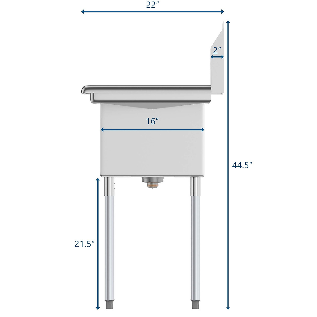 KoolMore 1 Compartment Stainless Steel NSF Commercial Kitchen Prep & Utility Sink with 2 Drainboards - Bowl Size 14" x 16" x 11", Silver