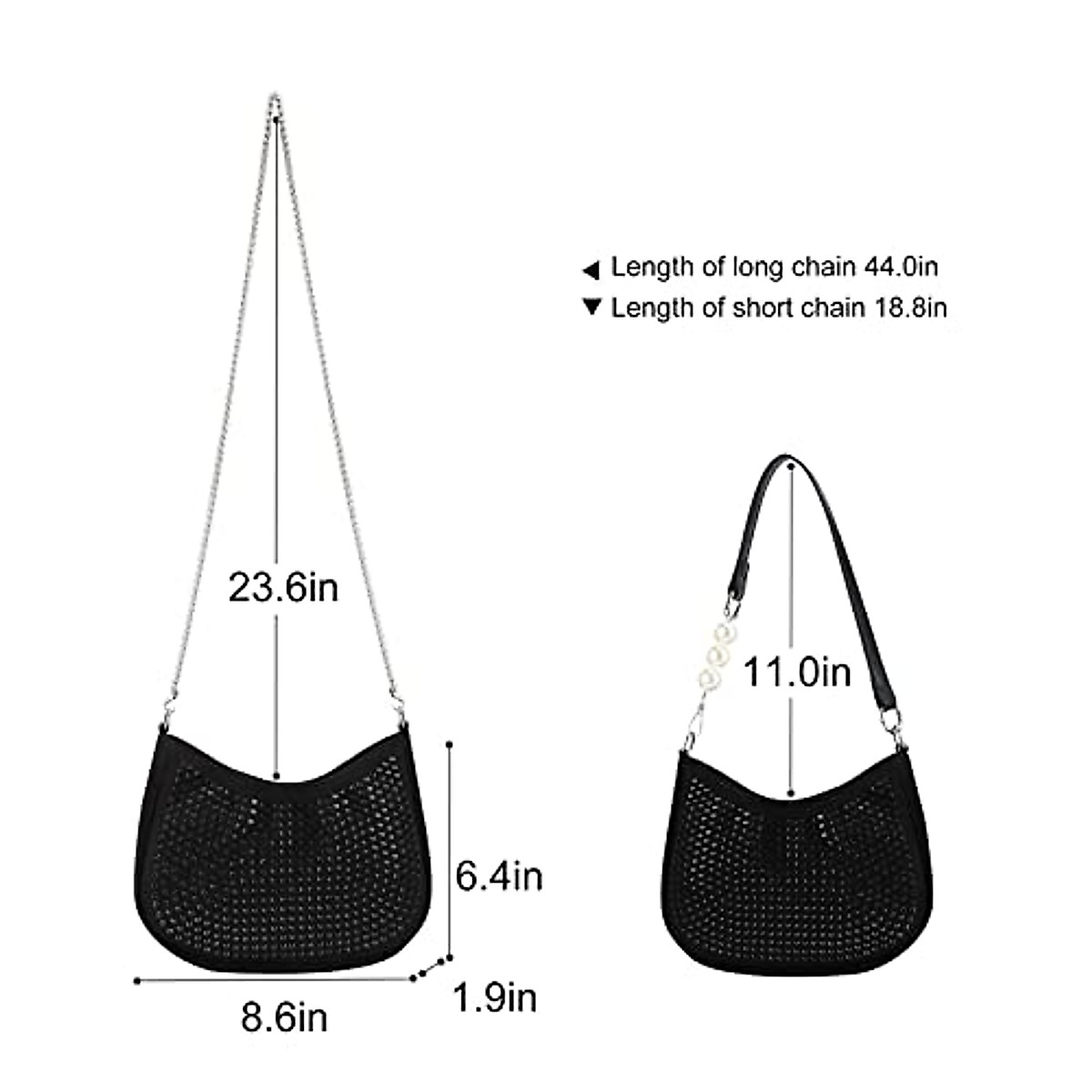 Evevictor Clutch Purse for Women, Bling Crossbody Handbag, Rhinestone Money Hand Bag (Black)