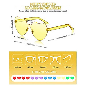 TOODOO 14 Pairs Heart Shaped Sunglasses for Women Rimless Heart Sunglasses Bulk for Party Favors(Red, Blue, Purple, Yellow, Green)
