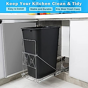 GRIKODA Pull Out Trash Can Under Cabinet, Kitchen Adjustable Sliding Waste Bin Frame,Trash Can Not Included