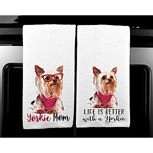 Life is Better with a Yorkie and Yorkie Mom Yorkshire Terrier Microfiber Kitchen Towel Dog Lover Set of 2
