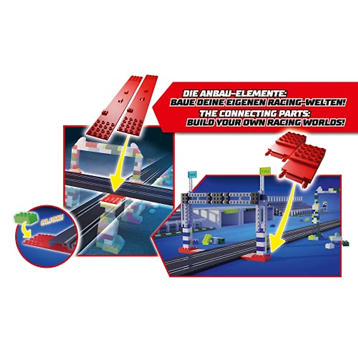 Carrera GO!!! Build 'N Race 62529 Racing Set 3.6 Electric Powered Slot Car Racing Kids Toy Blocks Race Track Set Includes 2 Hand Controllers and 2 Cars in 1:43 Scale