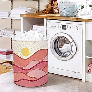 Clastyle 45L Boho Laundry Baskets for Clothes Collapsible Pink Sun Laundry Hamper with Drawstring Waterproof Beach Towel Storage Basket for Pool, 14.2 * 17.7 in