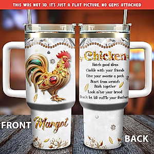 WAZONE Personalized A Chicken Tumbler 40oz with Handle and Straw Stainless Steel Jewelry Style Hen Rooster For Chickens Lovers Men Women Poultry Custom Gift Farm Animal