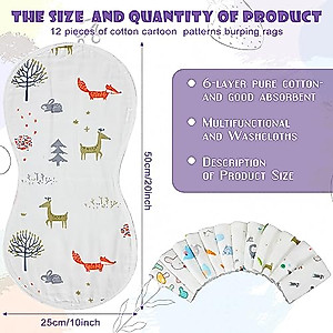 Peryiter 12 Pcs Muslin Burp Cloths 20'' x 10'' 6 Layers Cotton Burping Clothes Animal Fruit Theme Soft Burp Rags Burpy Cloth Bib Hand Muslin Washcloths Absorbent Newborn Face Towels for Baby Boy Girl
