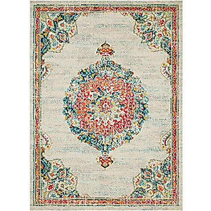 Unique Loom Penrose Collection Distressed Traditional Vintage Rug with Center Medallion, Rectangular 9' 0" x 12' 0", Ivory/Black