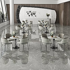 LITFAD Modern Round Stone Coffee Table 5 Pieces Dining Table Set Dining Room Table and Chairs for 4 Negotiating Table - 5 Pieces: Table with 4 Grey Chairs