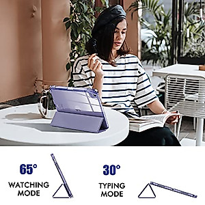 INFILAND Compatible with iPad Air 5th Generation Case 2022, iPad Air 4th Generation Case 2020 10.9 inch with Crystal Clear Back & Pencil Holder [Support Pencil Wireless Charging] English Lavender