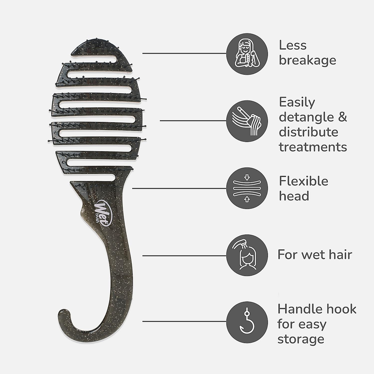 Wet Brush Hair Brush Shower Detangler - Black Glitter - Shower Hair Brush With Ultra-soft IntelliFlex Bristles - Glide Through Tangles With Ease For All Hair Types - For Women, Men, Wet And Dry Hair