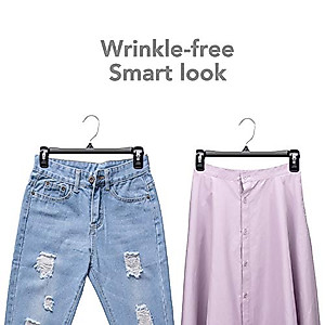 HOUSE DAY Pants Hangers 100 Pcs 12inch Black Plastic Skirt Hangers with Non-Slip Big Clips and 360 Swivel Hook, Durable Sturdy Plastic, Space-Saving Shape, Elegant for Closet Organizing