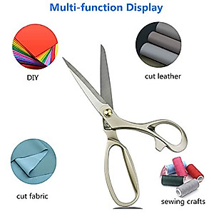 Fabric Scissors 8.5 Inch Heavy Duty Dressmaking Shears Sewing Tailor Scissors, Ultra Sharp All Metal Stainless Steel Craft Household Scissors for Cutting Fabric, Leather, and Raw Materials（Silver）