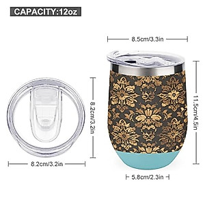 OPTKSNCU 304 Stainless Steel Insulated Cup with Lid, Vintage Gold Black Tan Floral Print Durable, And Easy to Clean – Ideal for Home, Office, And Gift Giving