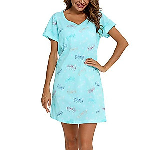 ENJOYNIGHT Women's Sleepwear Cotton Sleep Tee Short Sleeves Print Sleepshirt (Medium, Flying)