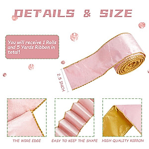 Pink Wide Velvet Ribbon Wired for Christmas Tree, Garland, Wreath, 2.5 Inch 5 Yards