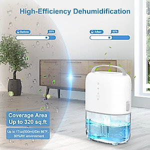 Dehumidifiers, Small Dehumidifiers for Home 320 Sq.Ft with Timer, LED Light 50oz(1500ml) Auto Defrost Portable Dehumidifiers for RV Bedroom Bathroom Closet Kitchen Office, Ultra Quiet