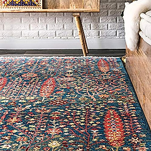 nuLOOM Valentina Tribal Fringe Runner Rug, 2' 6" x 8', Blue
