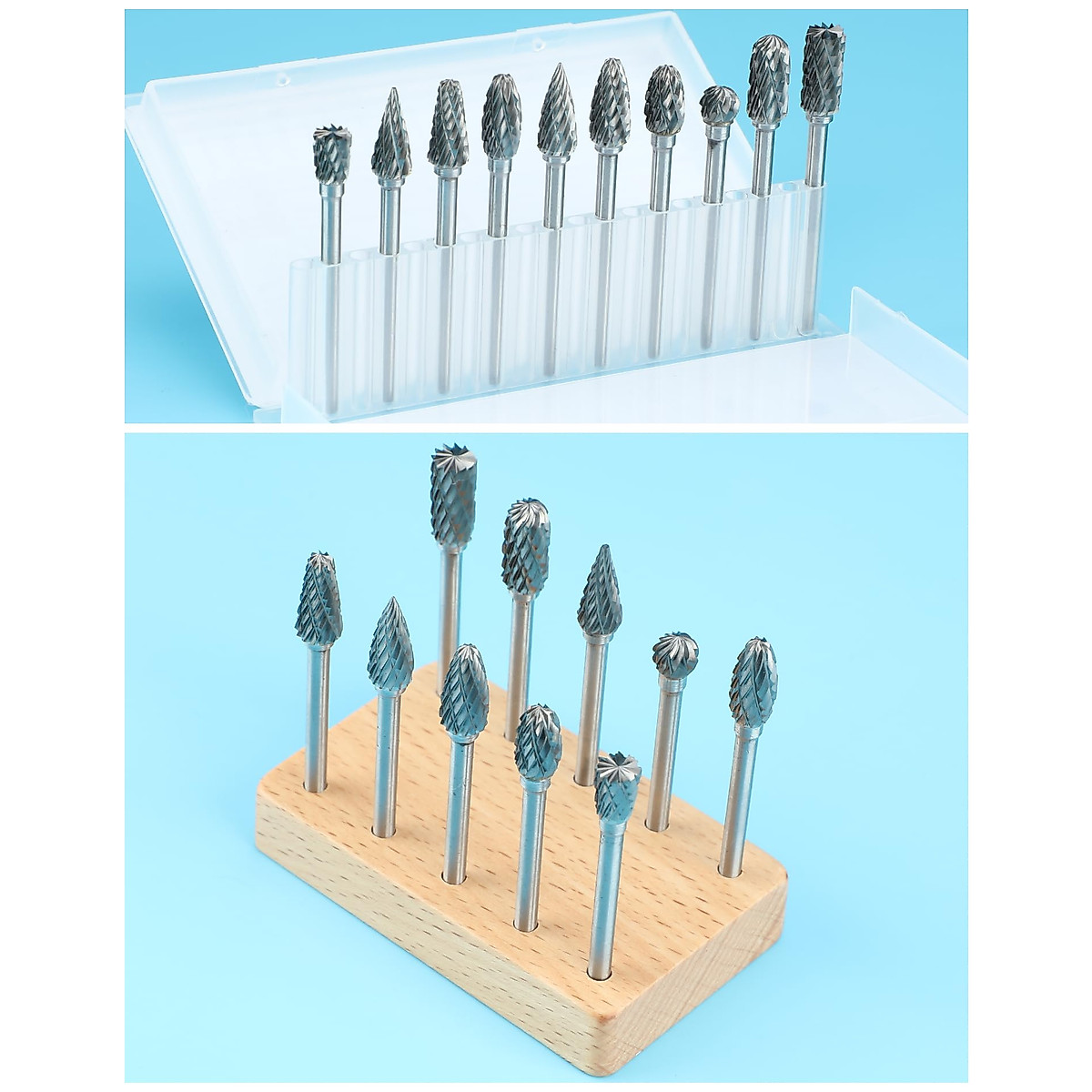 10Pcs 1/8" Shank Carbide Burr Bits Compatible with Dremel w/Beech Holder Bits Metal Grinding Bits Steel Wood Stone Carving Cutting Engraving Grinder Kit Attachment Rotary Tool Accessories Set