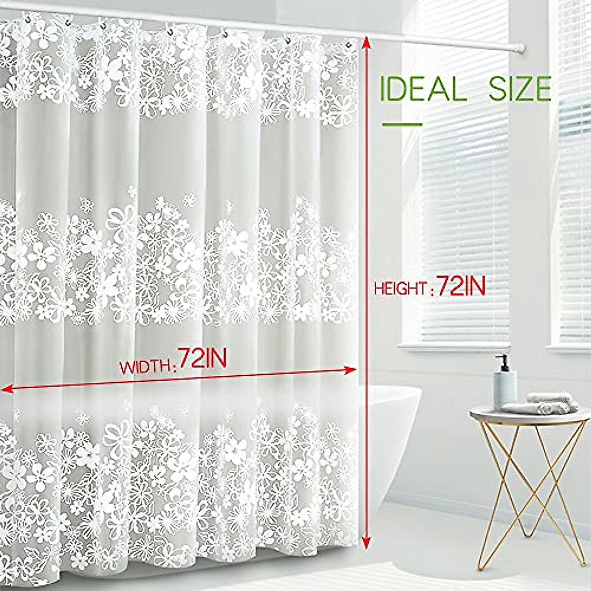 FYY Shower Curtain Liner, 72 Inch Waterproof PEVA Shower Curtain Liners with Metal Grommets and 12 Plastic Hooks Thick Bathroom Plastic Shower Curtain Liner-Flower