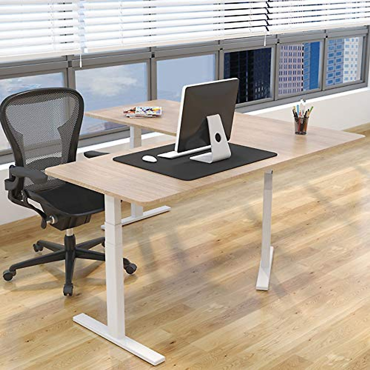 Bookshelf Height-Adjustable L-Shaped Standing Corner Desk Frame, Intelligent Electric Lifting Table with 4 Automatic Memory Keyboards, Heavy-Duty Steel Desk can Rotate 120°, for Home Office