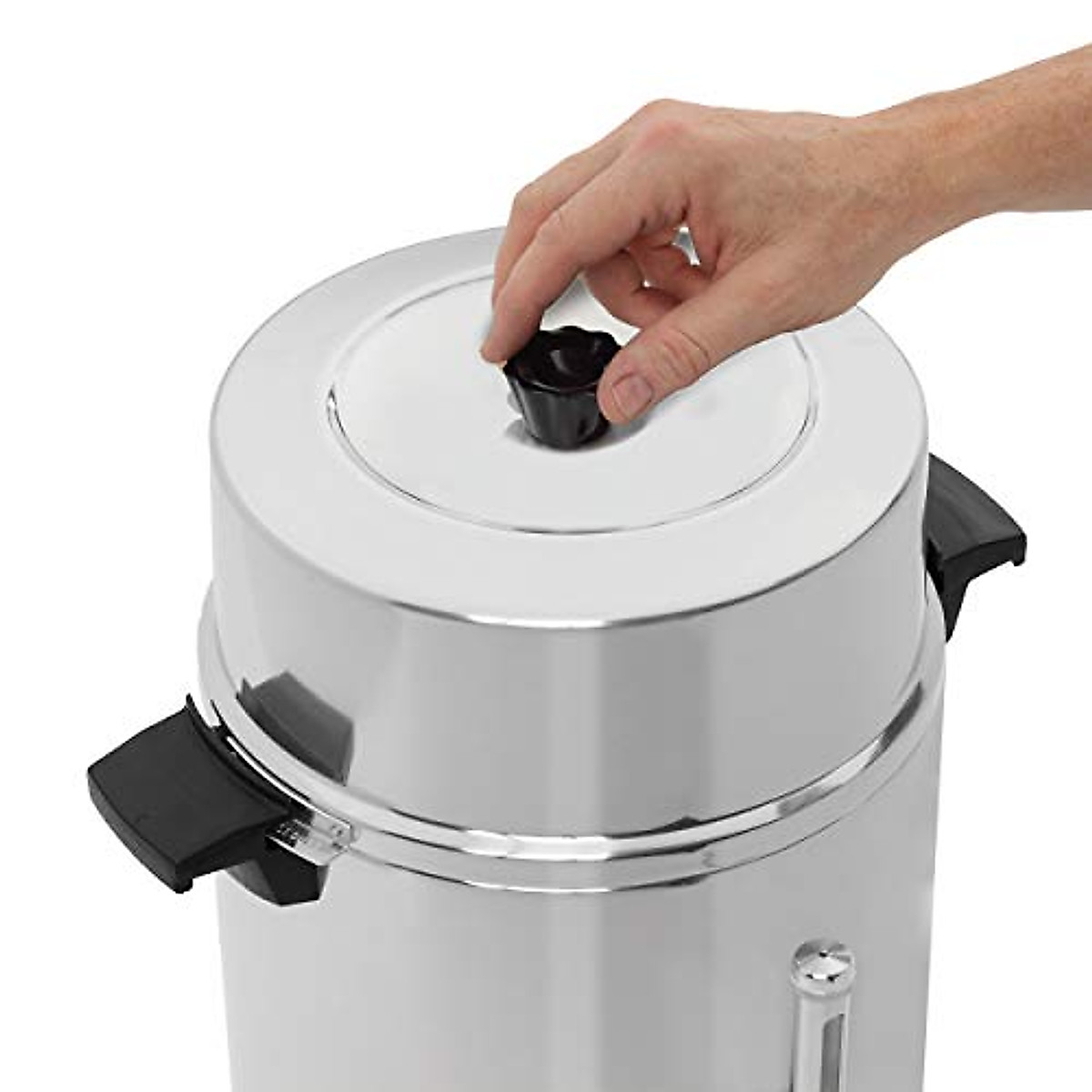 West Bend 33600 Coffee Urn Commercial Highly-Polished Aluminum NSF Approved Features Automatic Temperature Control Large Capacity with Fast Brewing and Easy Clean Up, 100-Cup, Silver