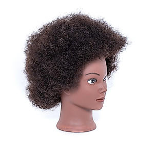 Afro Mannequin Head 100% Real Hair,Traininghead Styling Head Braid Hair, Dolls Head for Practicing Cornrows and Braids (Table Clamp Stand Included)